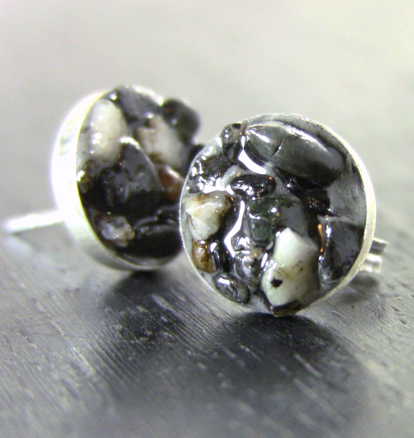 Small River Rock Beach Pebble Ear Studs Sterling Silver