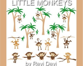 Cliparts Little Monkeys 13017.. Instant Download