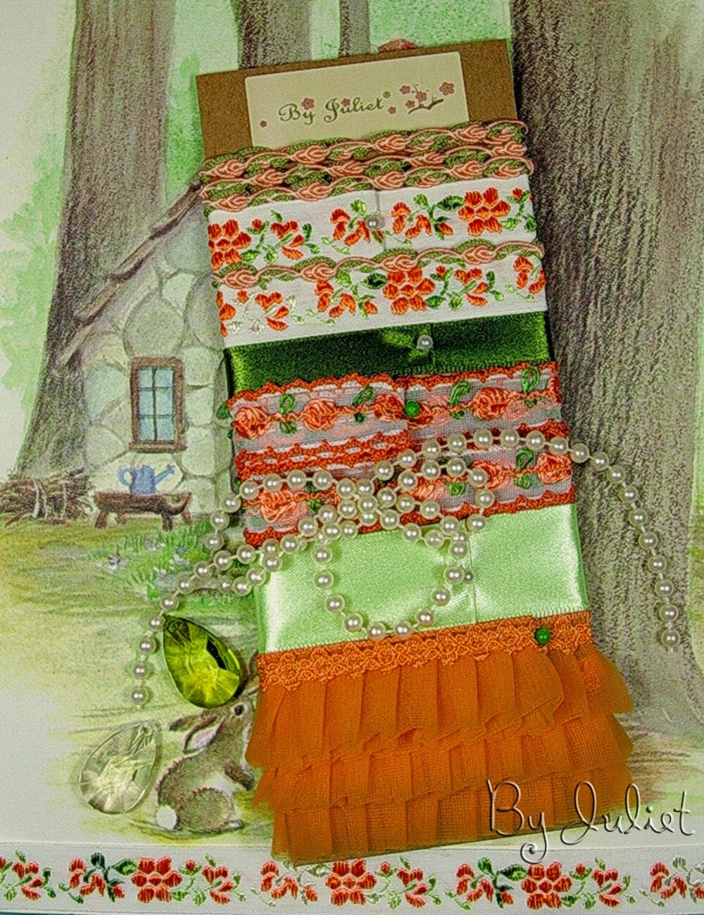 Trim craft vintage assorted yard mix lace embroidery orange flower ...