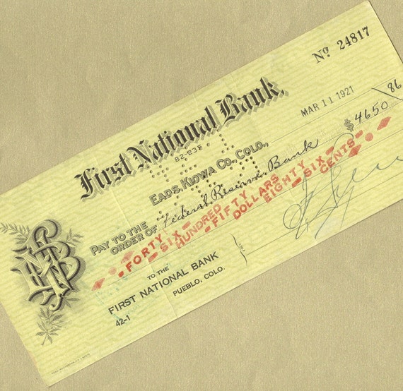 Old Bank Check from First National Bank in Colorado PSS1431
