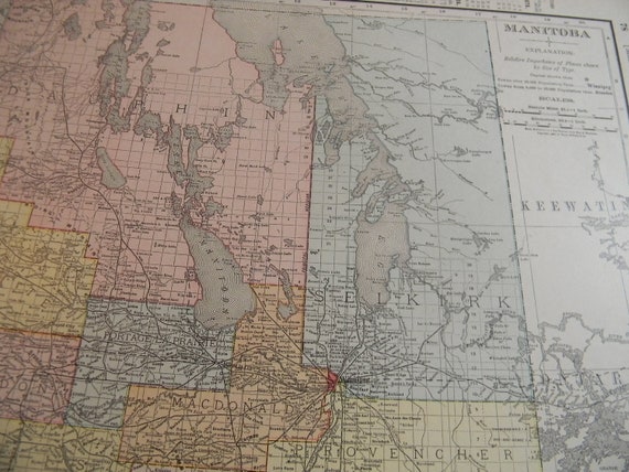1910 Map Southern Manitoba Canada Vintage Antique Map Great