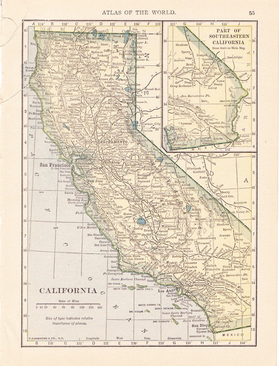 1912 State Map California Vintage Antique Map Great for