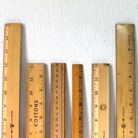 Set of 6 vintage wooden rulers 12 inches and longer