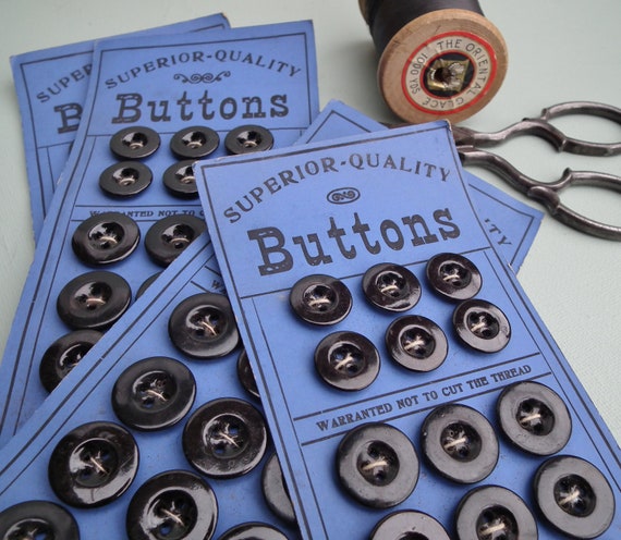 Antique Buttons on Original Card Vintage Black Buttons