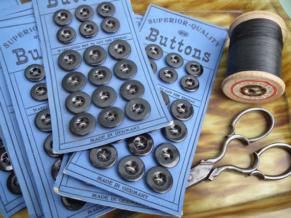 Antique Buttons on Original Card Vintage Black Buttons