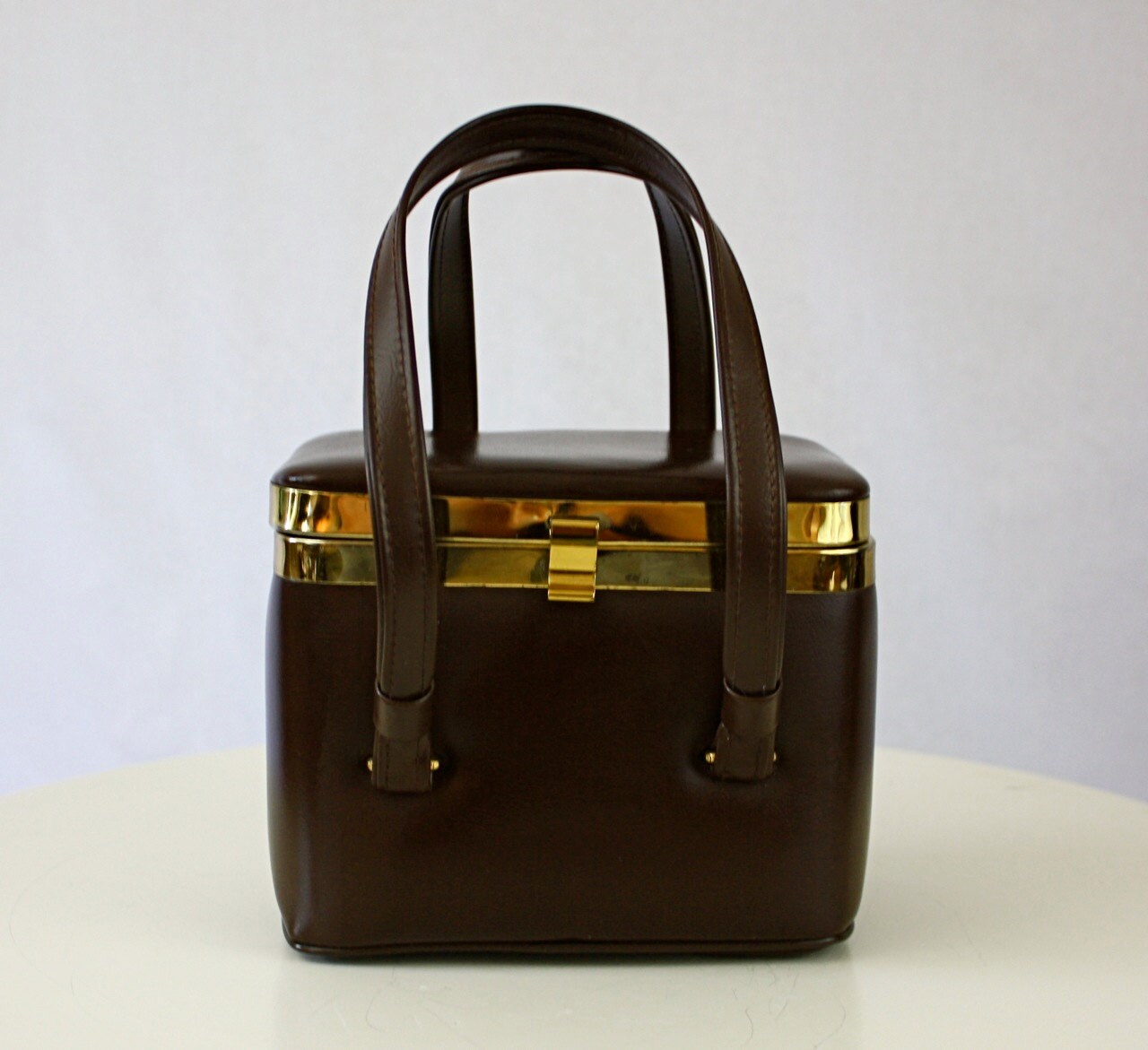 Vintage 50s Box Purse Garay Small Brown Faux Leather by jantiques