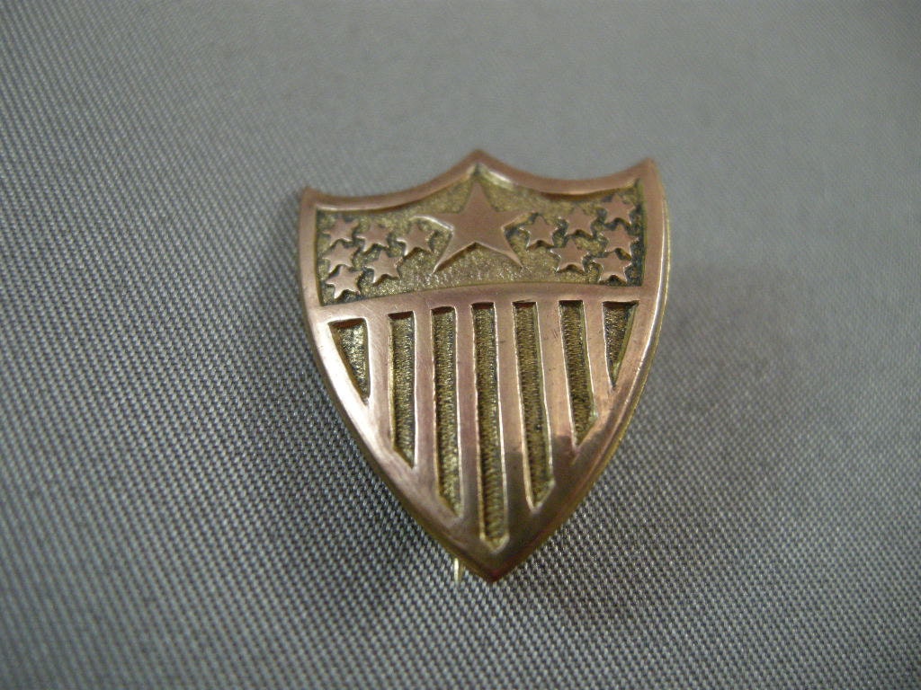 Vintage American Shield Brass Lapel Badge Pin