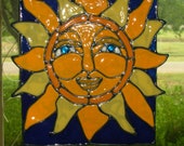 Items similar to Sun with blue stained glass window cling on Etsy
