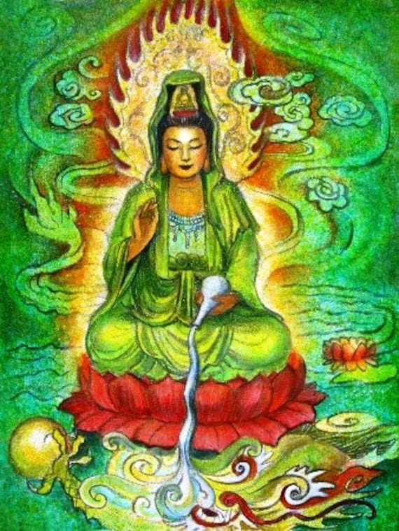 Items similar to Goddess Kuan Yin Poster Print spiritual art Water ...