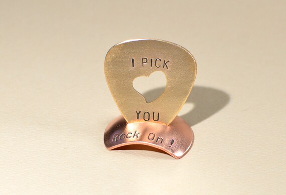 Copper guitar pick stand rock on edition by NiciLaskin on Etsy