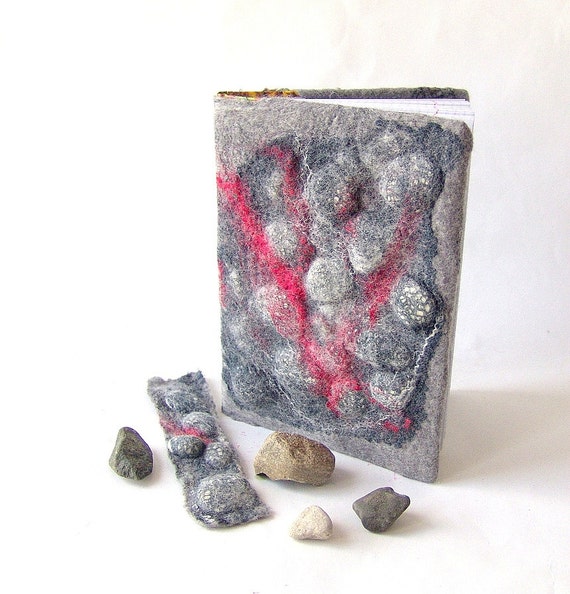 Felted journal notebook cover Grey stones gift by galafilc