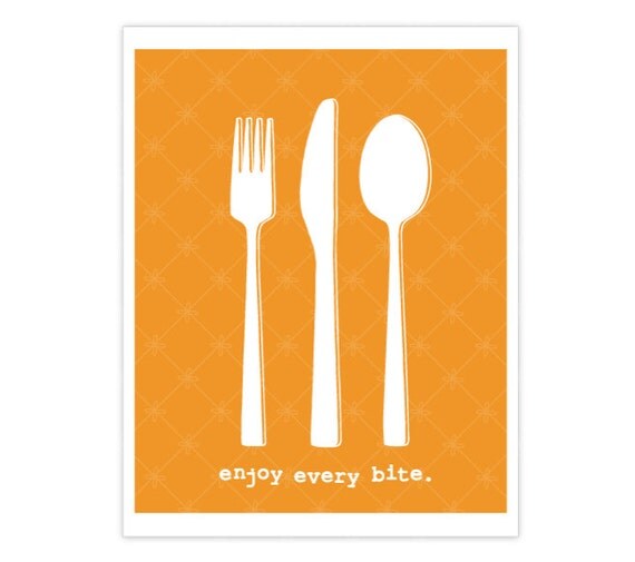 Enjoy Every Bite Print Fork Knife Spoon Print Cutlery Art