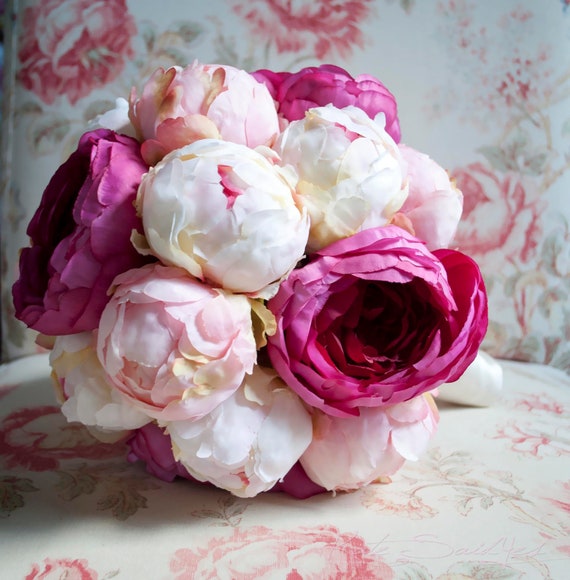 Peony and Ranunculus Wedding Bouquet Ivory Blush and