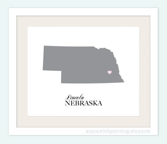 Nebraska State Love Map Silhouette 8x10 Print by AsYouWishPrinting