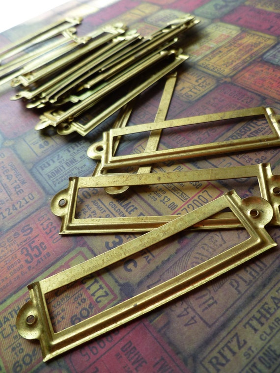 2 Vintage Small Brass Label Holders