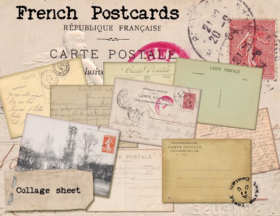 FRENCH VINTAGE POSTCARDS Handscript Journaling card French