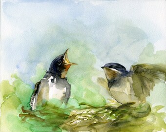 Red Robin pittura uccelli acquerello originale Roodborstje