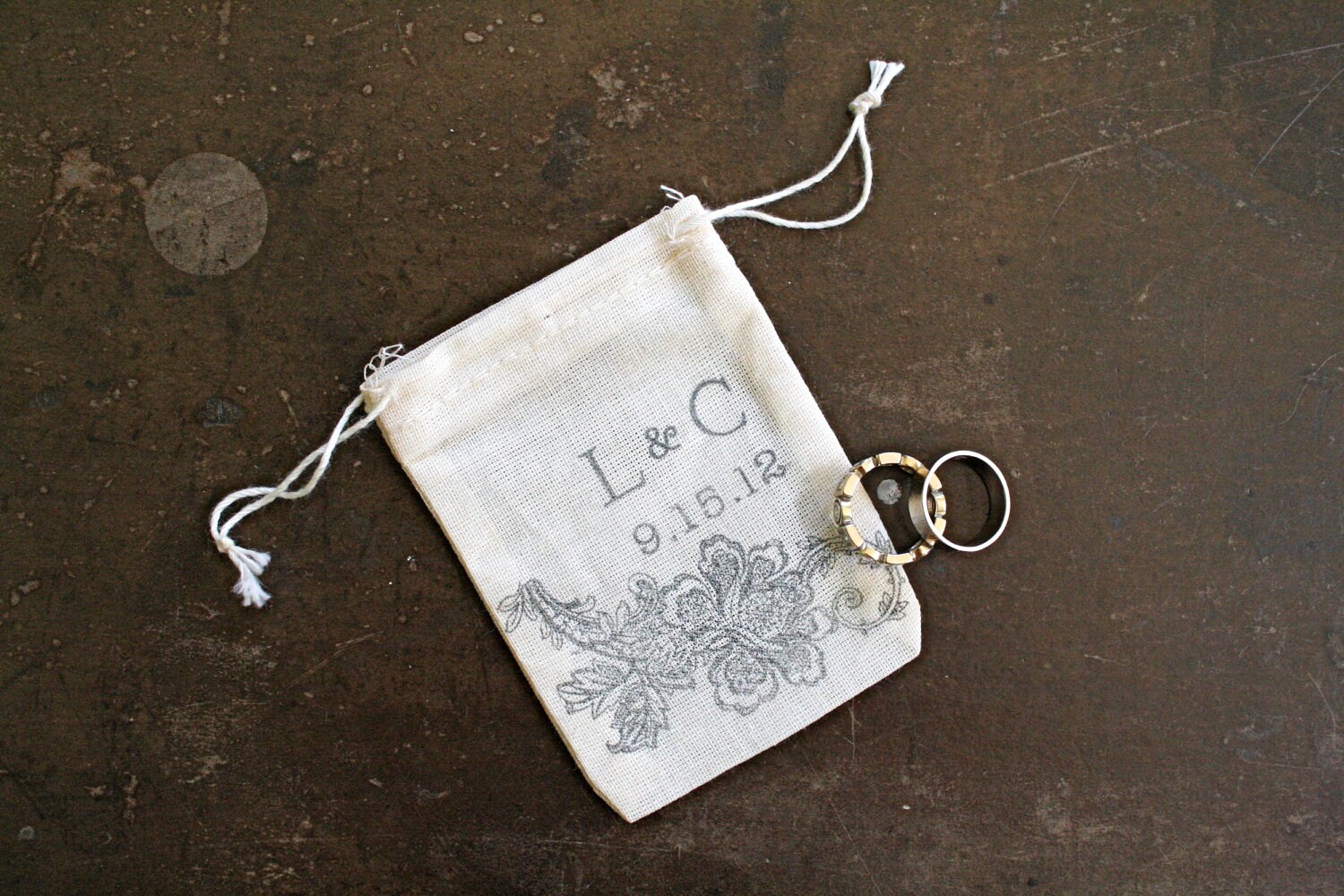 Personalized wedding ring bag. Rustic muslin ring bag, ring bearer ...