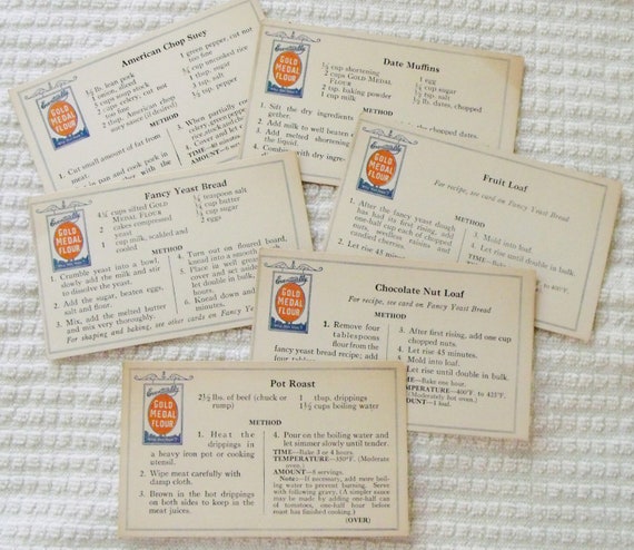 Vintage Gold Medal Flour Recipe Cards-Set of 6 3x5 by bbuttoncafe