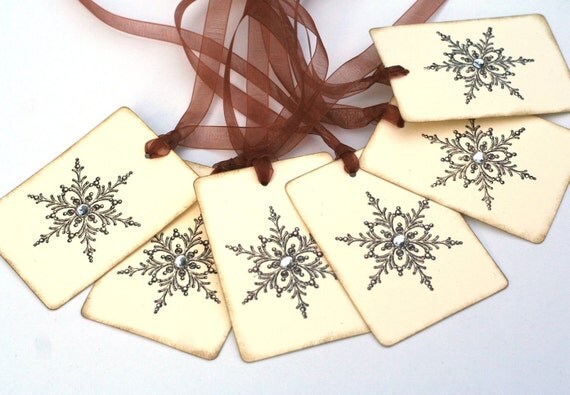 Snowflake Tags Christmas Gift tags Embossed Holiday favor