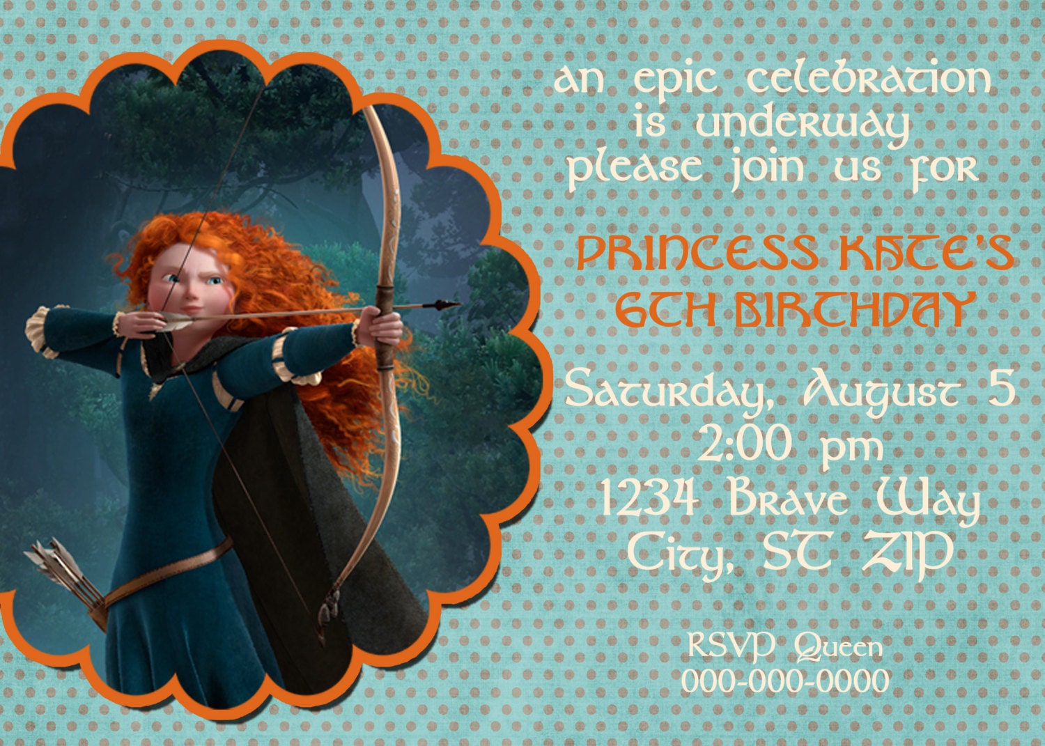 DIY Printable Brave Merida Birthday Invitation