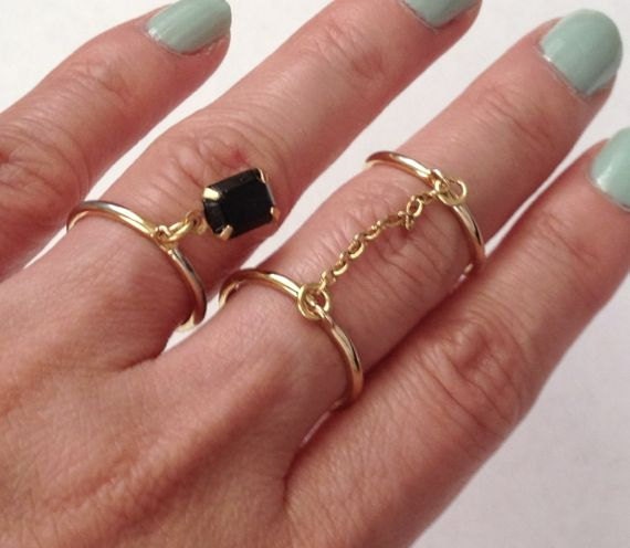 Chain Linked Double Ring, Double finger ring, Chain Ring, Gold Ring ...