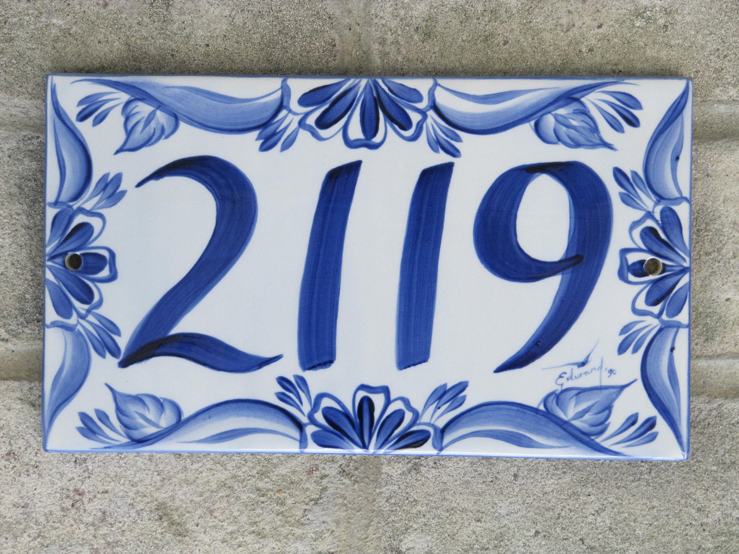 Custom Hand Painted Ceramic House Number Tile Placque or
