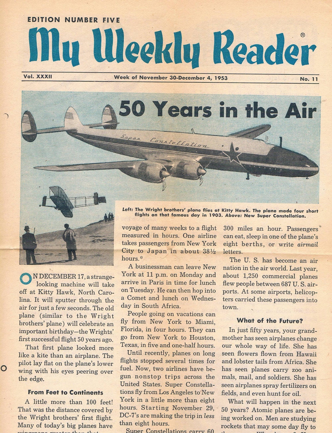 Vintage Issue of MY WEEKLY READER 1953