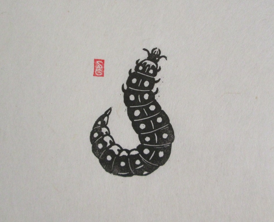 Glowworm Female Insect Lino Block Print Beetle Art