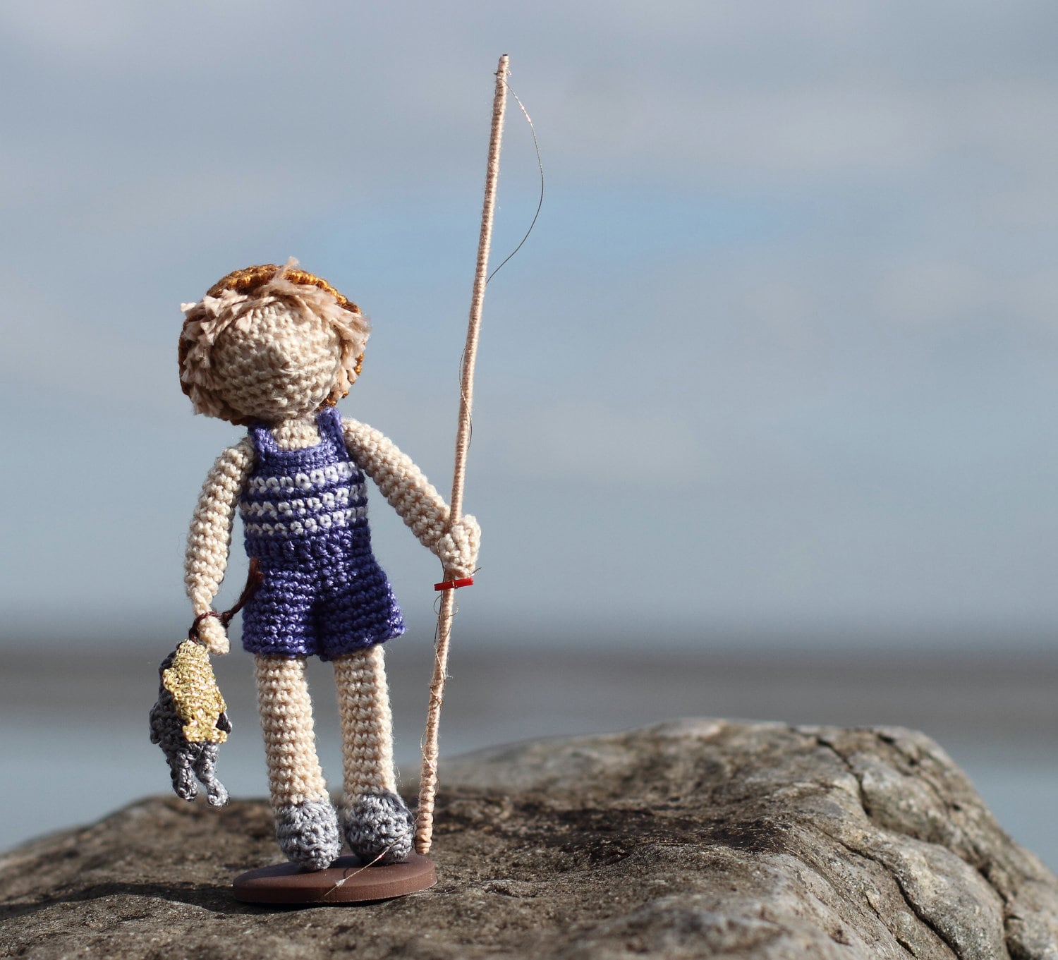 Nautical blue white striped. Miniature doll. Crocheted art doll . OOAK ...