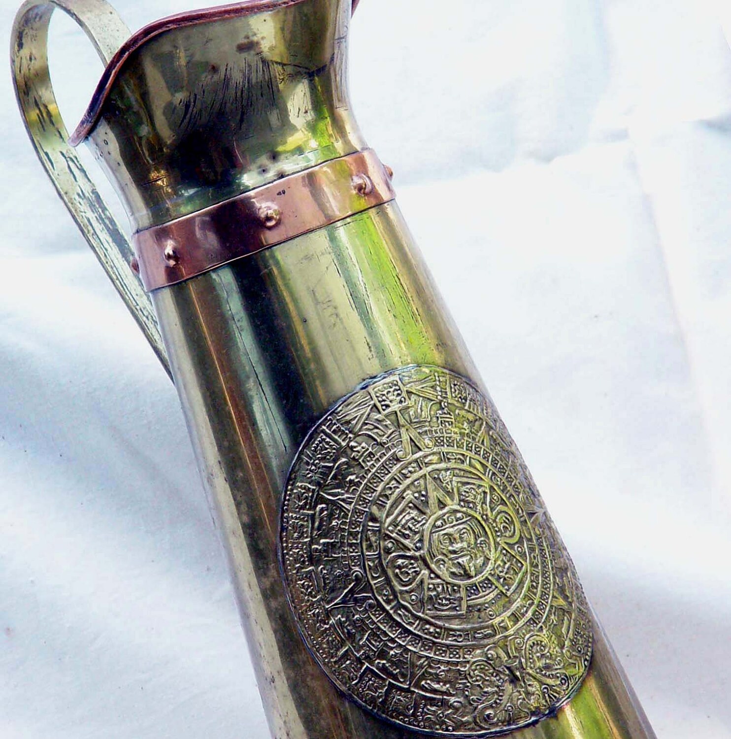 Hammered Copper Aztec Doomsday Calendar Pitcher Ewer Handmade In Mexico ...