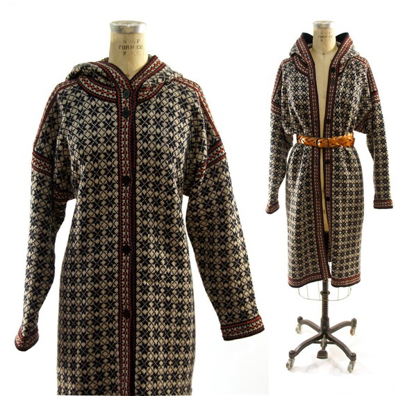 Fair Isle Cardigan Sweater Coat with Hood by SpunkVintage on Etsy