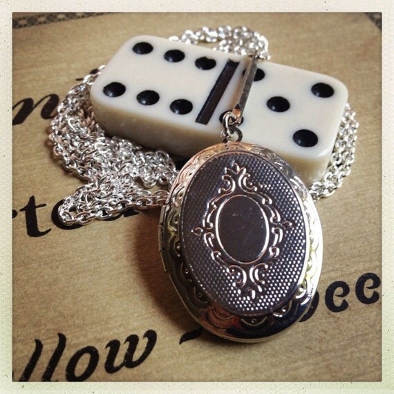 long locket necklace silver oval by iheartmies on Etsy