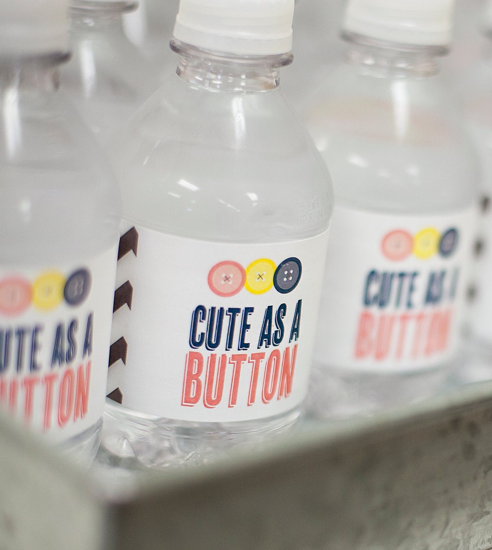 Cute as a button water bottle labels instant download for