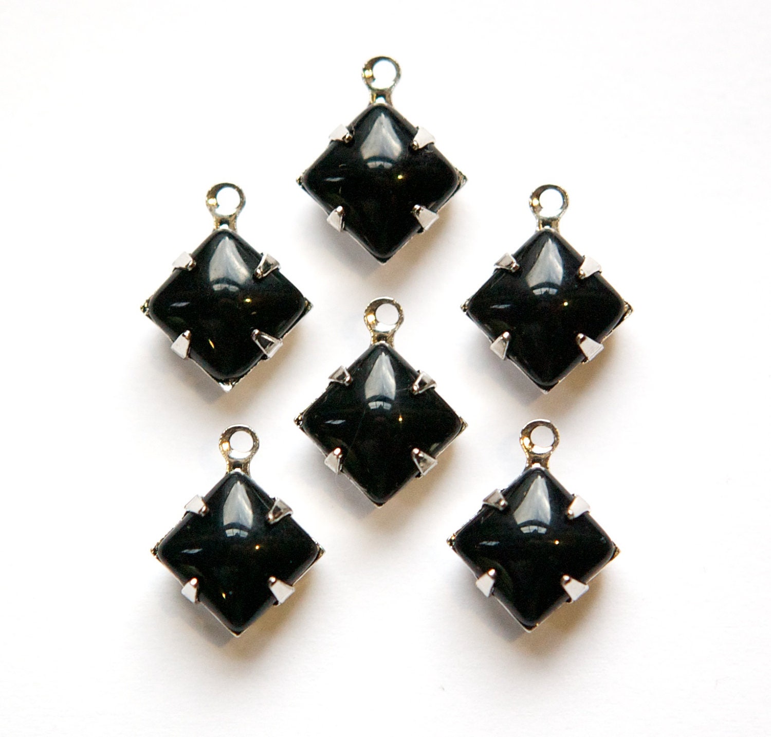 Opaque Black Square Glass Stones 1 Loop Silver Plated Setting squ008KK ...