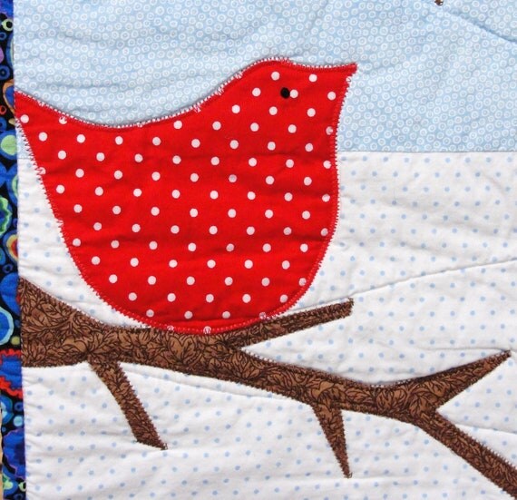 red birds quilt Winter Birds'' three red by moonspiritstudios