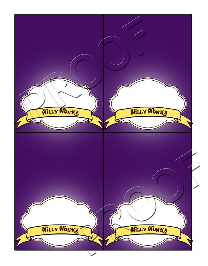 Willy Wonka Printable digital candy name tent card labels for