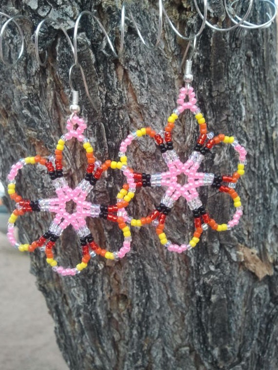 Items similar to Native American Made Beaded Flower Earrings on Etsy