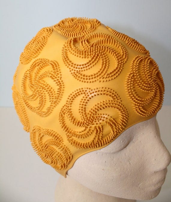 1960s Gold Yellow Bathing Cap / Vintage Retro by FoxyBritVintage