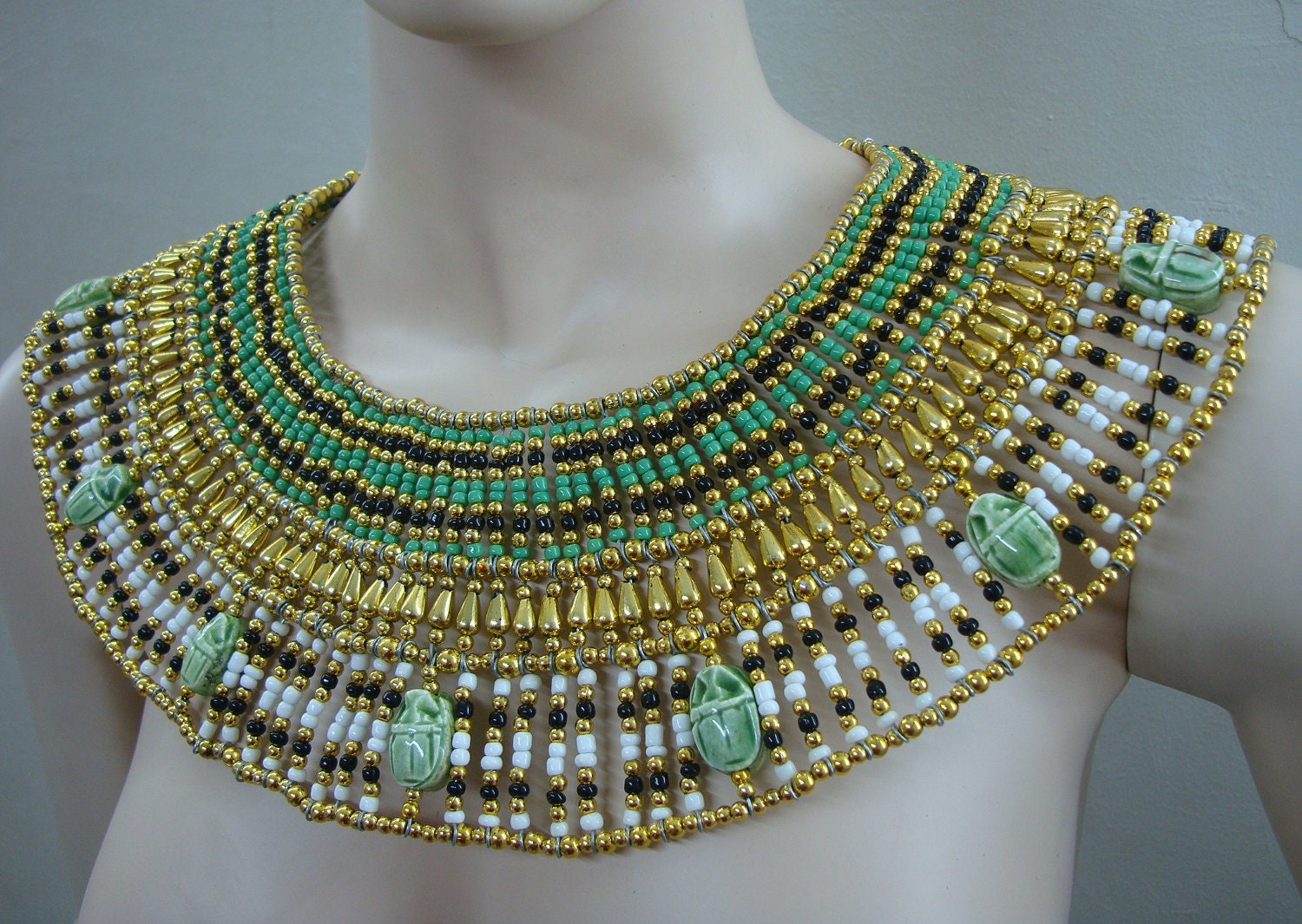 x large Egyptian Queen Cleopatra Necklace 9 Scarab Halloween