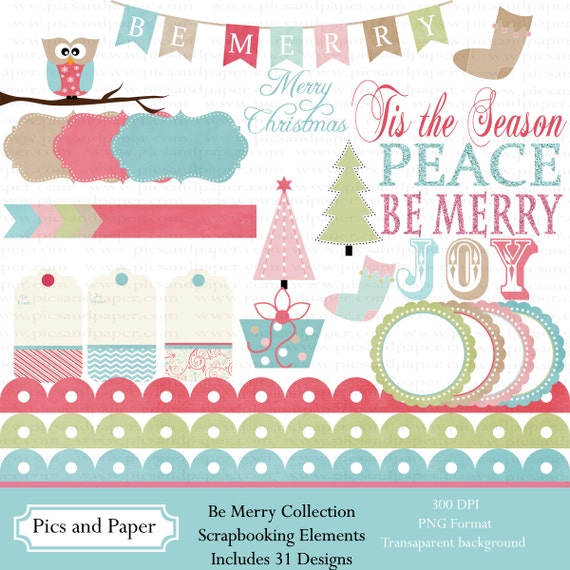 Items similar to Christmas Clipart Digital Scrapbooking Elements Pastel ...