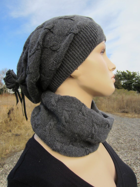 Men's Italian Merino Wool Hat Slouchy Beanie Charcoal Gray