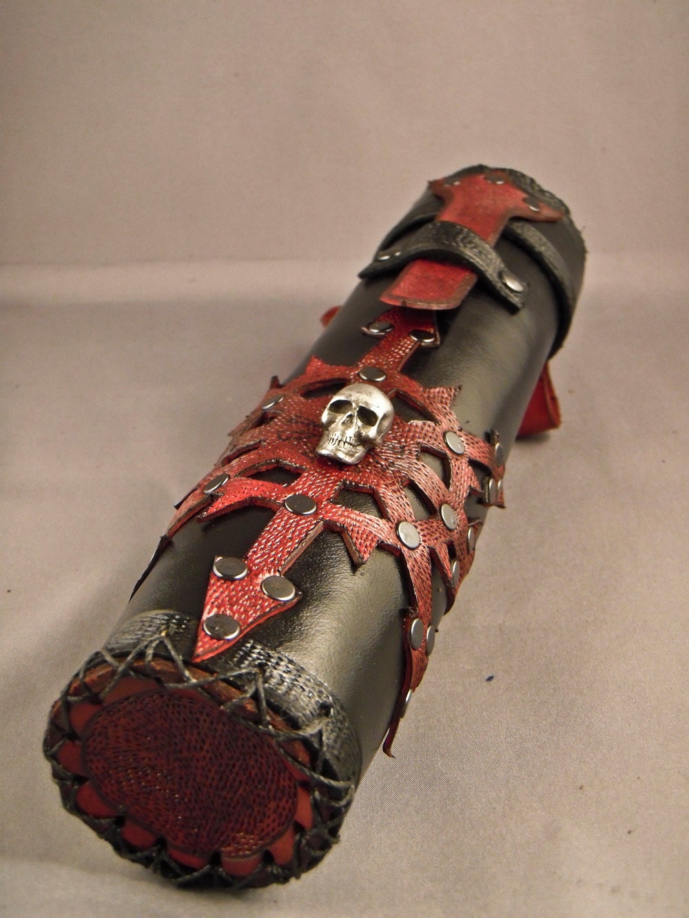 Red Leather Scroll Case / Holster / Tube Chaos