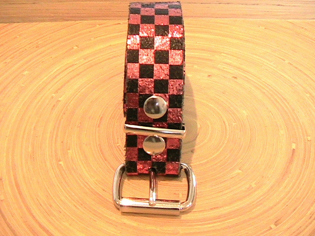 1980s Vintage Unisex Leather Belt – Rockabilly Check Design ...