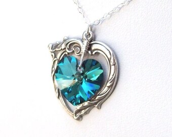 Sapphire Necklace, Victorian Heart Necklace, Valentines Necklace ...