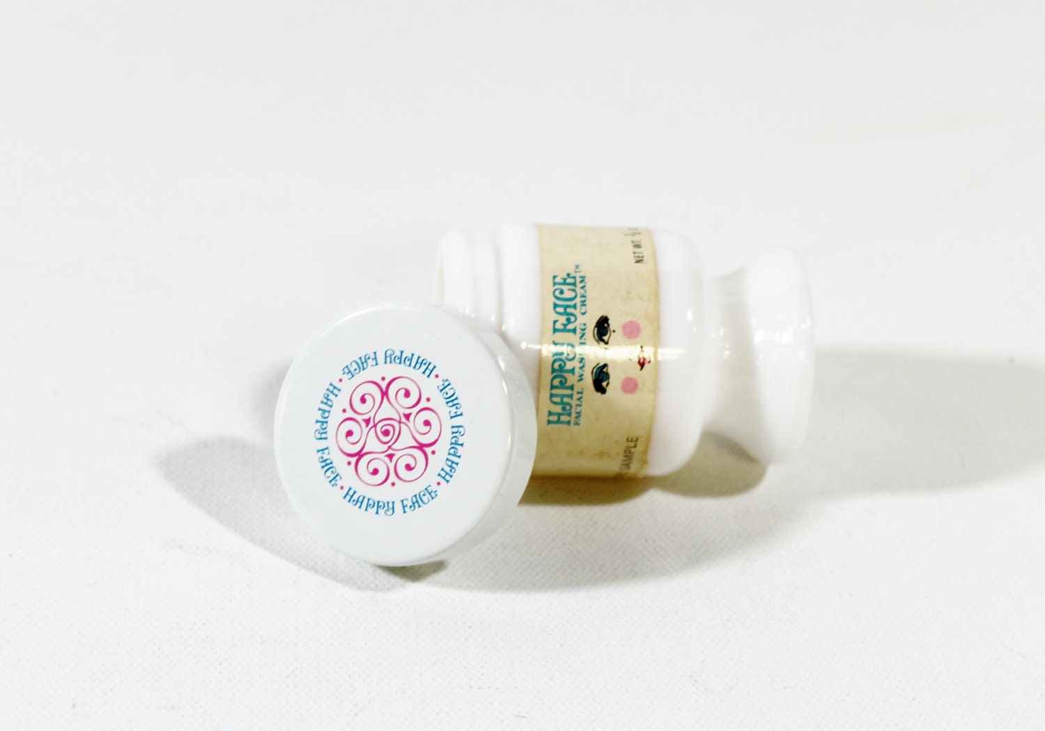 vintage facial washing cream 1960s happy face milk glass