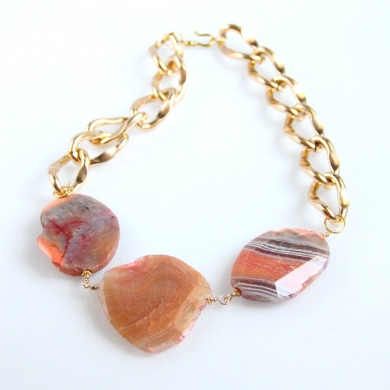 Amber Agate Chain Necklace Gold Chunky by rubyskydesign on Etsy