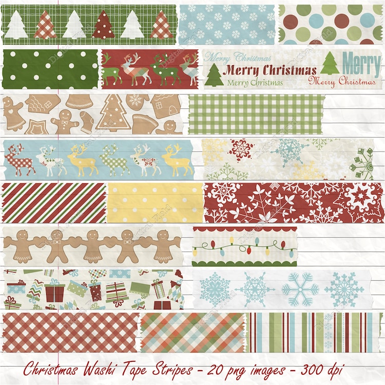 Christmas Washi Tape Strips clip art set digital by digitalfield