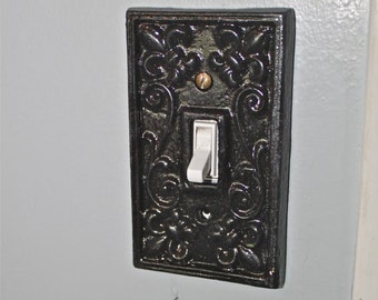 Black Decorative Light Switch Plate/ Single Switch Cover/ Fleur de lis ...