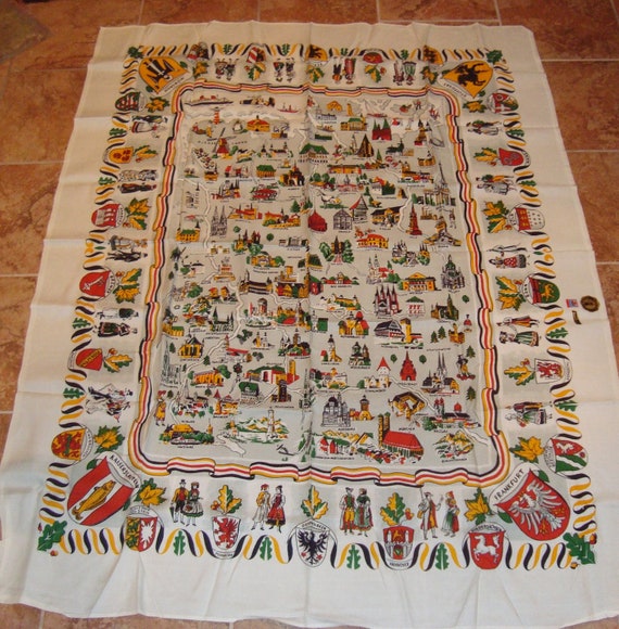 OKTOBERFEST SALE Fine Linen Tablecloth German Cities